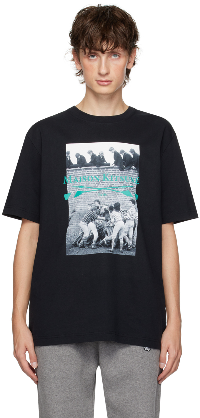 Maison Kitsuné Black Graphic T-Shirt In P199 Black - 69% Off